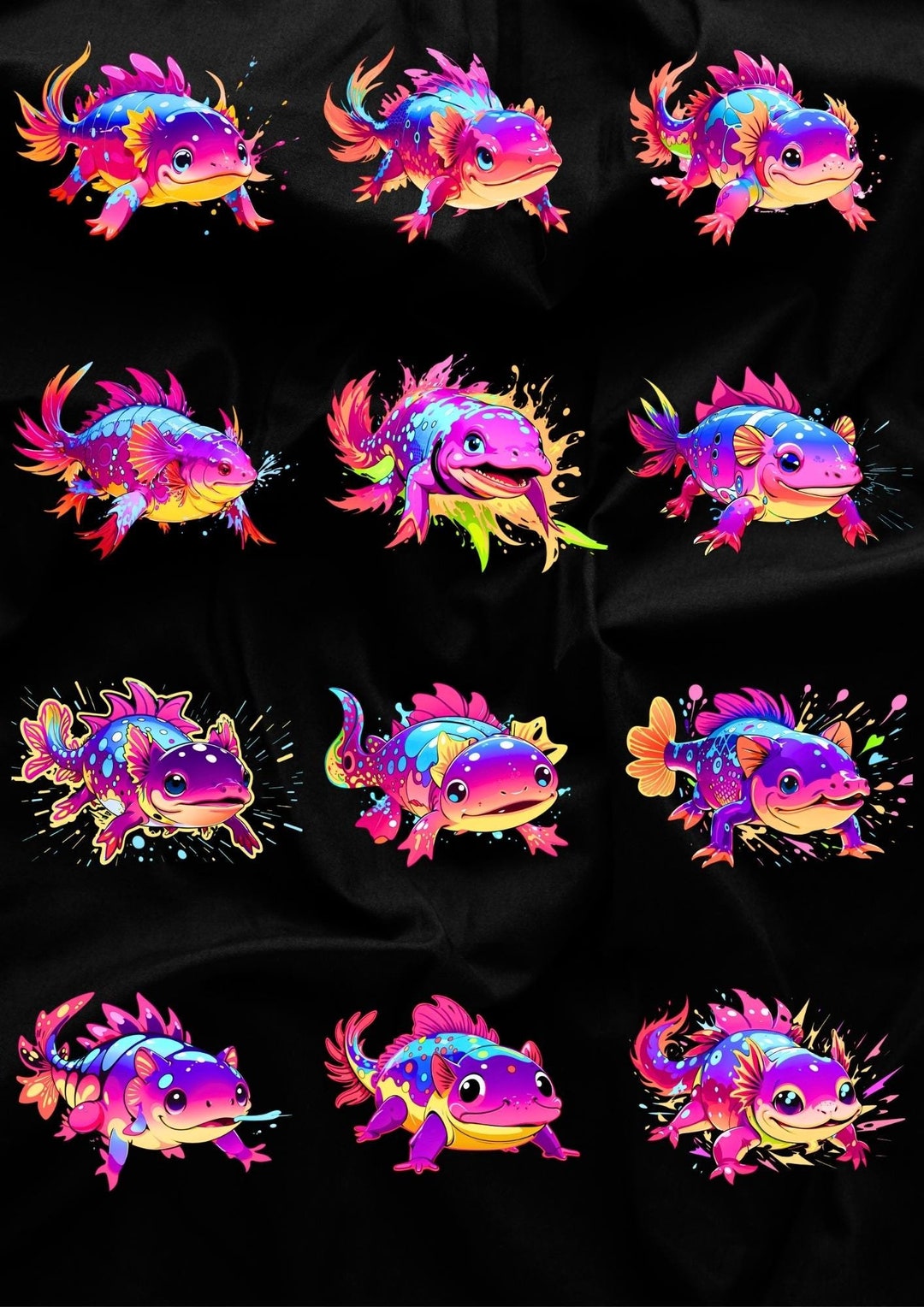 Neon Pop Art Axolotl Sticker Pack | 24 Vibrant Designs | JPG, PNG, SVG ...
