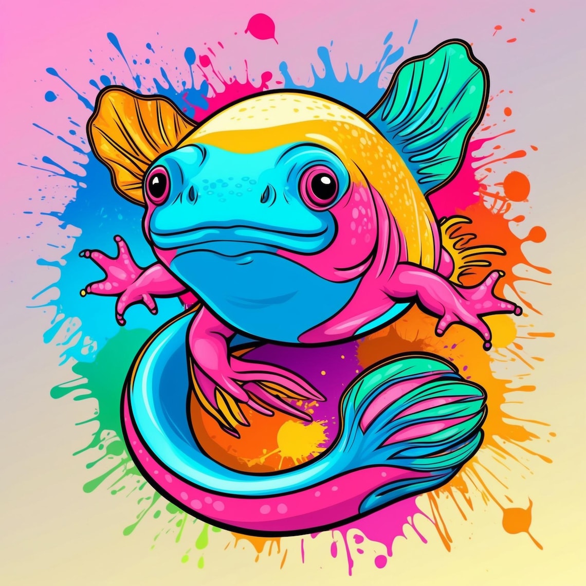 Neon Splash Art Axolotl Illustration | High-resolution PNG for ...