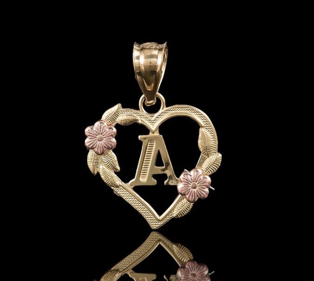 Yellow Gold Tri Color Heart Initial Pendant - Etsy
