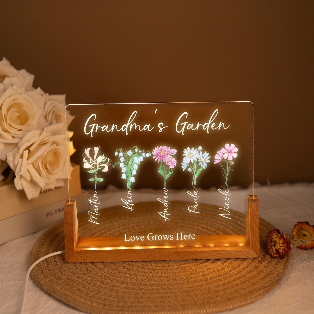 Custom Birth Month Flowers Night Light,mom/grandma's Garden Led Lamp ...