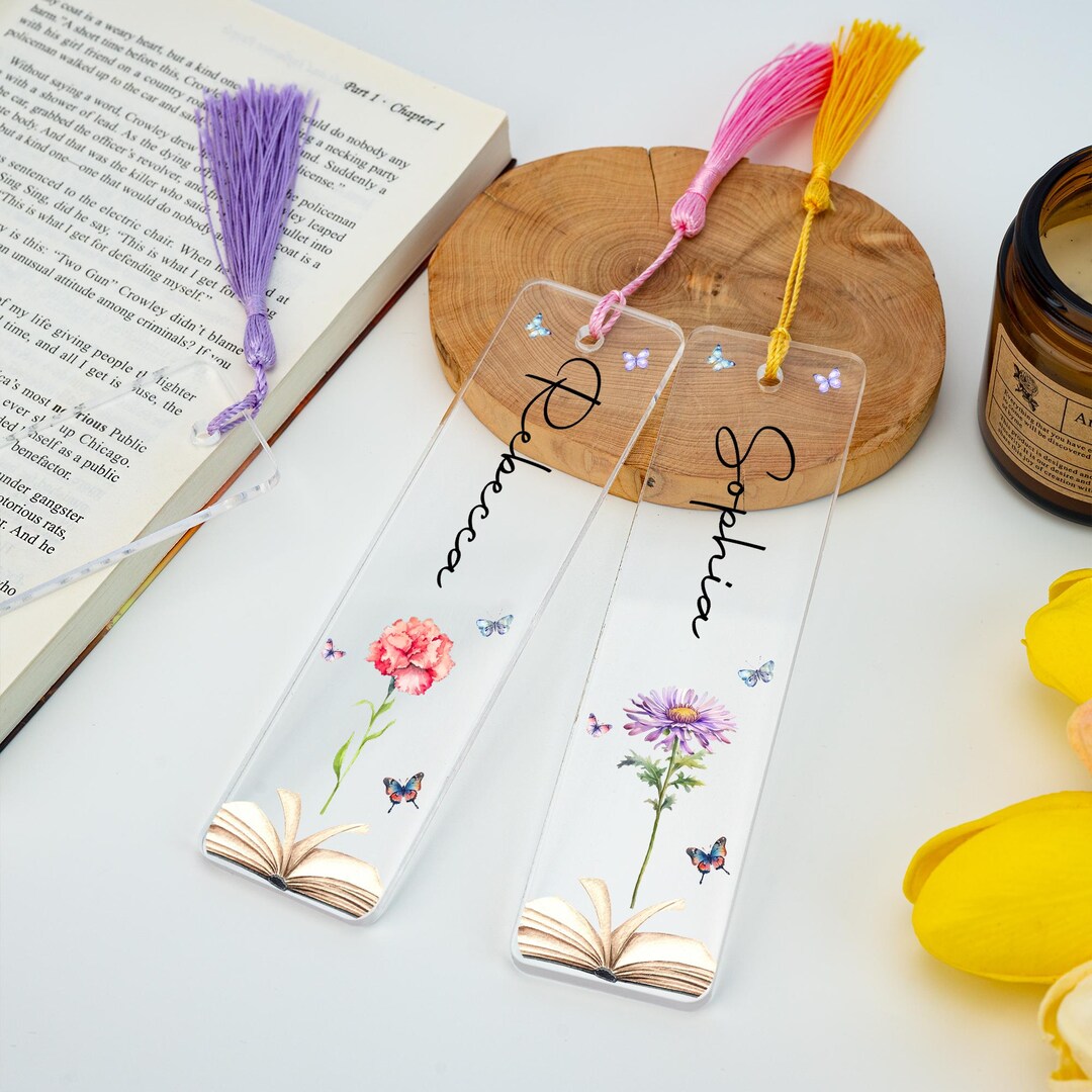 Custom Birth Flower Name Bookmarks,custom Bookmark With Tassel,book ...