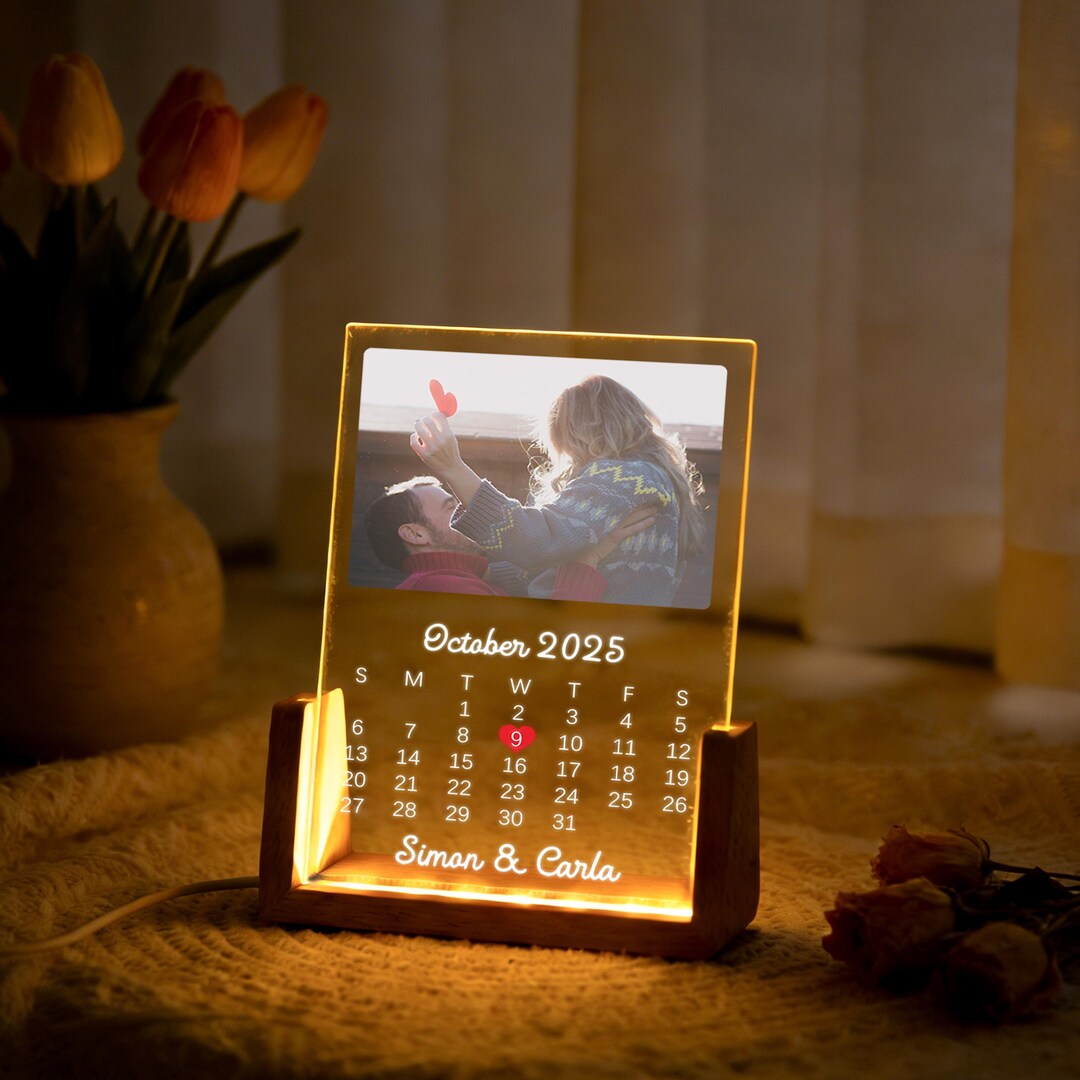 Personalised Couple Calendar Night Light,acrylic Photo Night Lamp ...