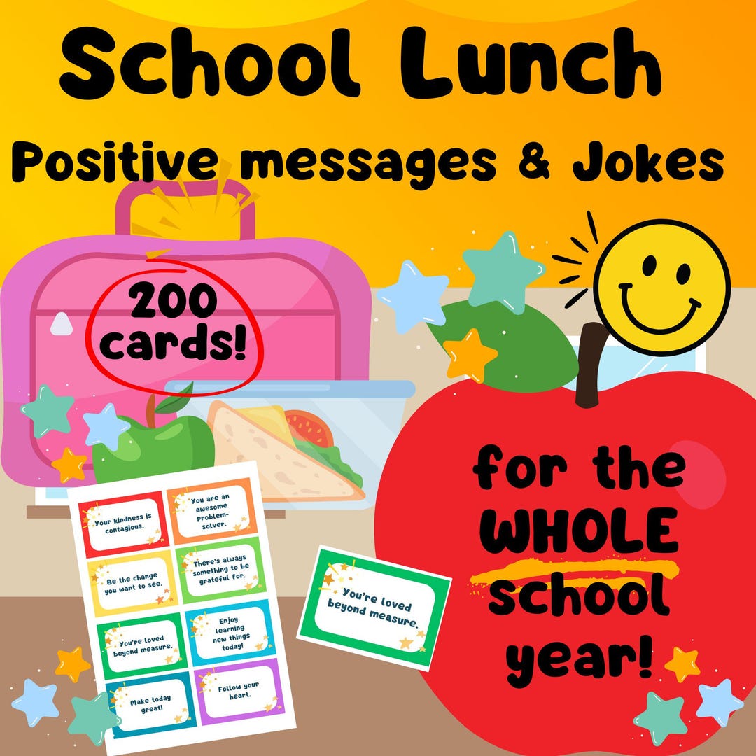 200 School Lunch Cards Positive Messages and Jokes Printable PDF - Etsy