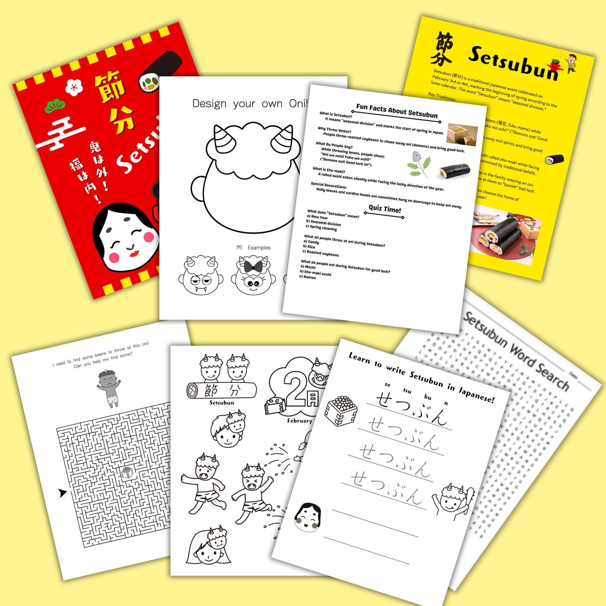 Setsubun Celebration Kit: Printable, Games & Worksheets - Etsy