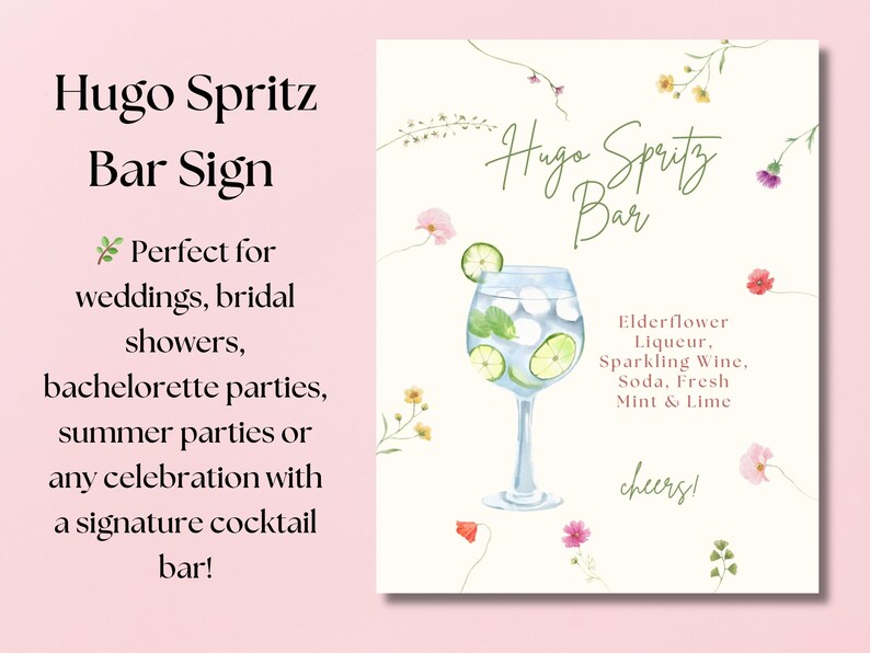 Hugo Spritz Bar Sign Printable, Italian Garden Cocktail Sign ...