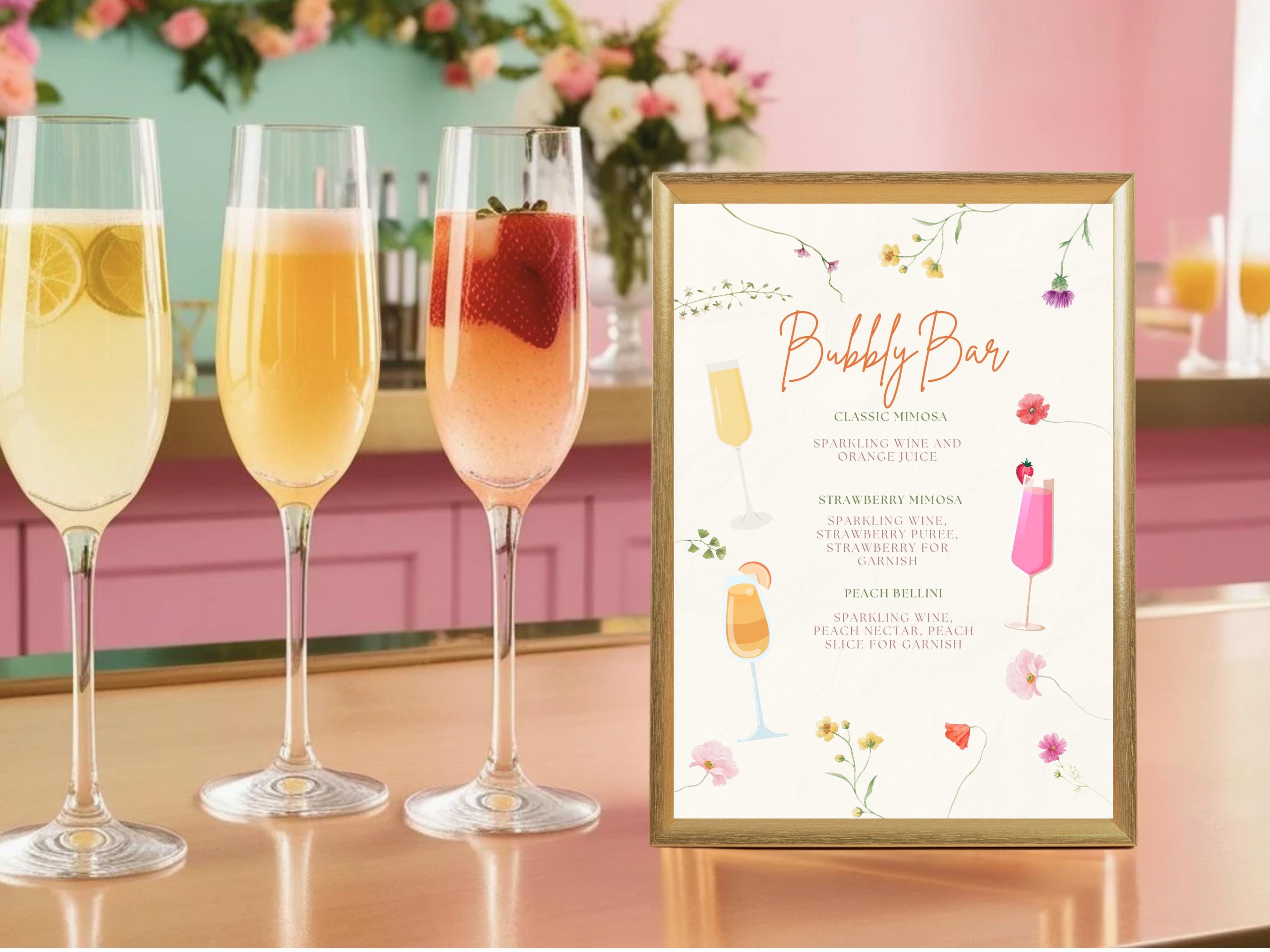 Mimosa Bellini Bar Sign: Printable Cocktail Menu (canva Template) - Etsy