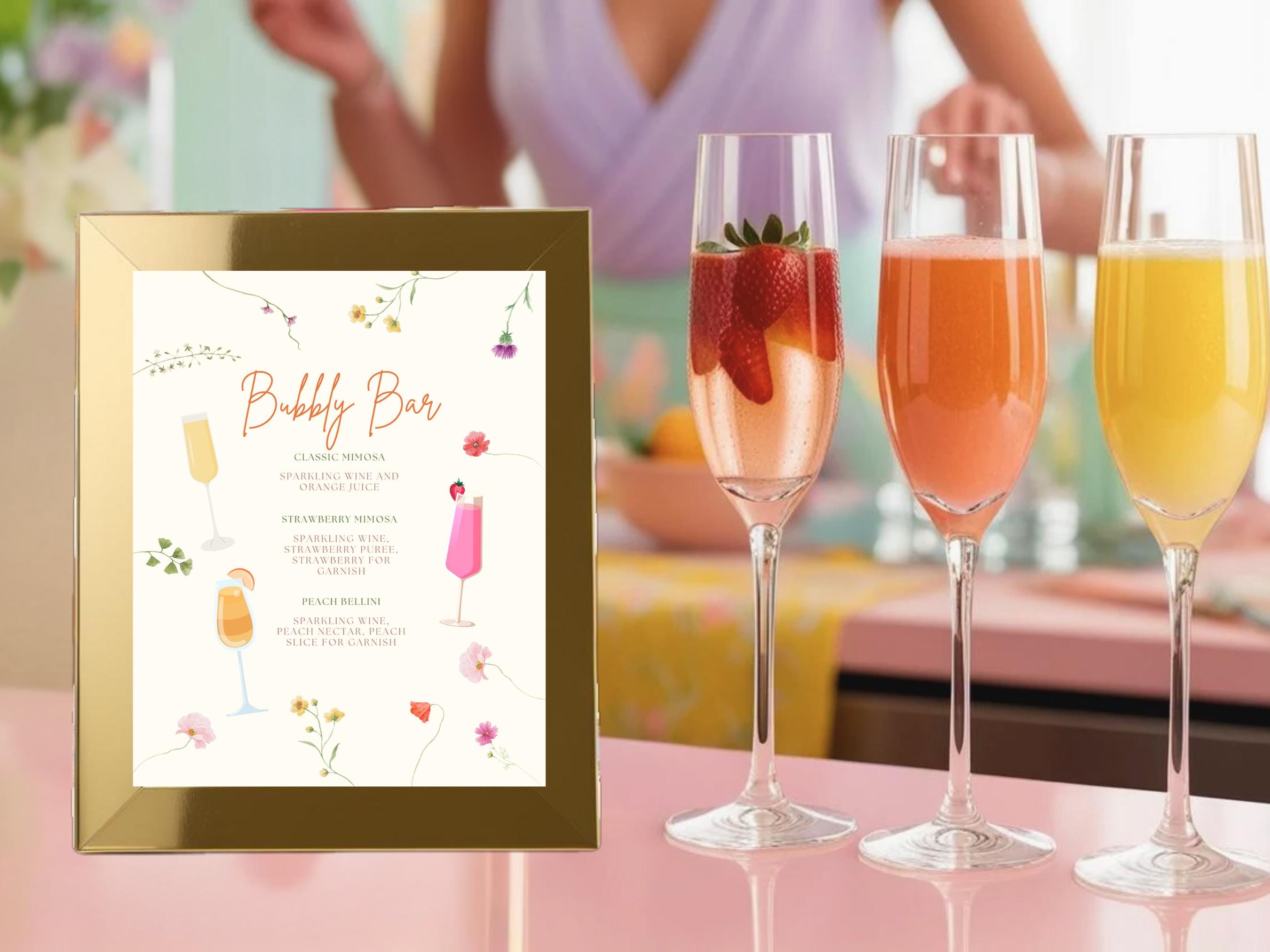 Mimosa Bellini Bar Sign: Printable Cocktail Menu (canva Template) - Etsy
