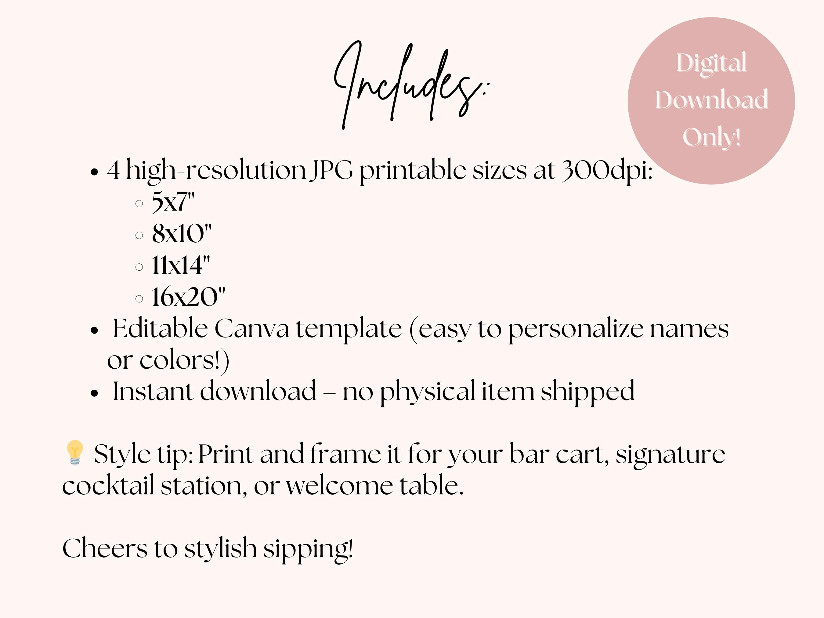 Mimosa Bellini Bar Sign: Printable Cocktail Menu (canva Template) - Etsy
