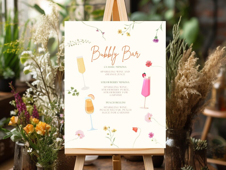 Mimosa Bellini Bar Sign: Printable Cocktail Menu (canva Template) - Etsy