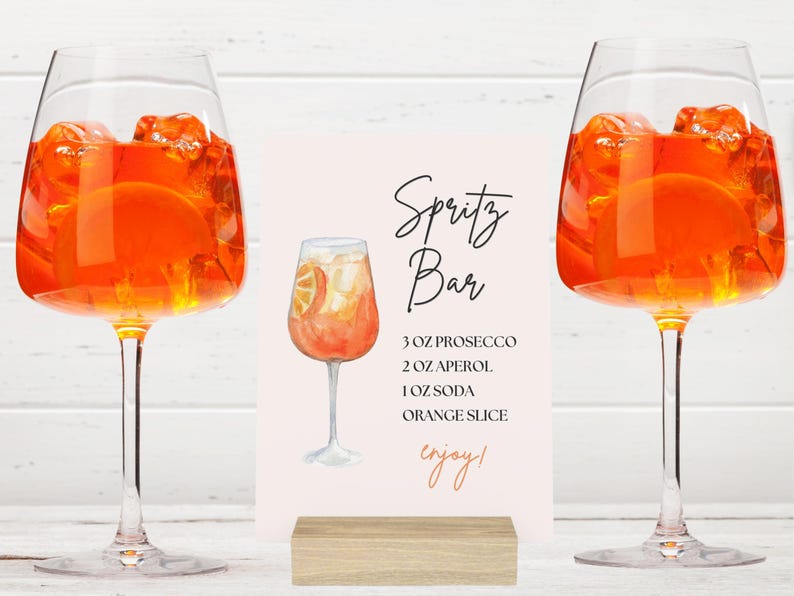 Aperol Spritz Bar Sign, Cocktail Bar Decor With Wooden Stand, Bridal ...