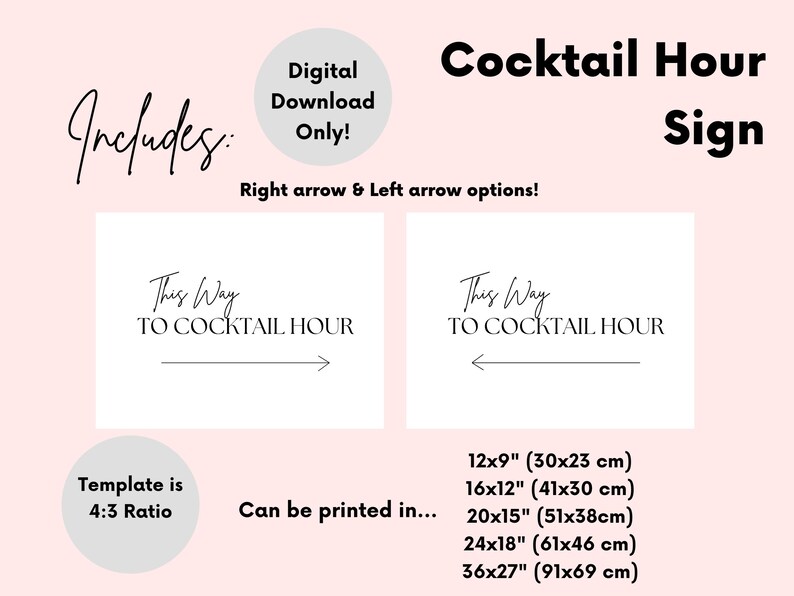 Wedding Cocktail Hour Sign, Cocktail Hour This Way, Modern Reception ...