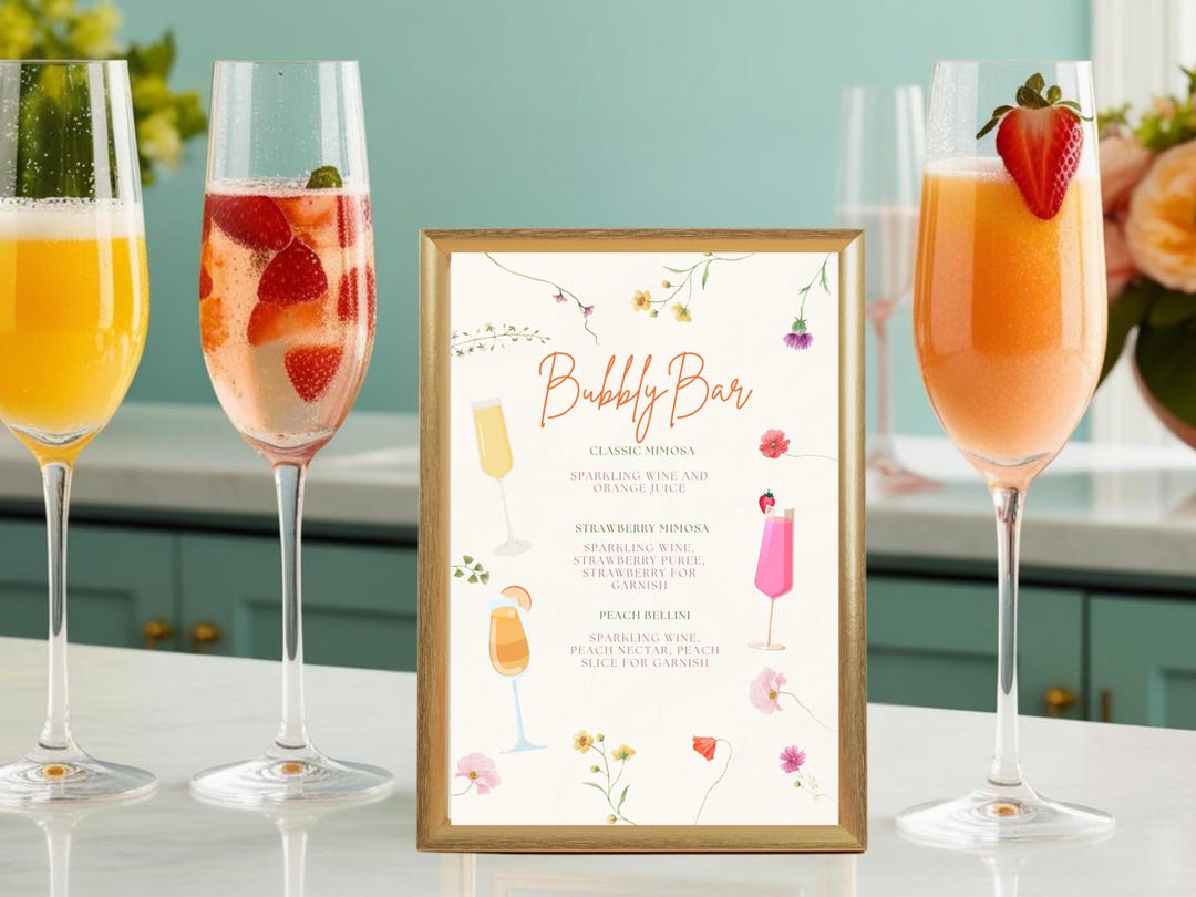 Mimosa Bellini Bar Sign: Printable Cocktail Menu (canva Template) - Etsy