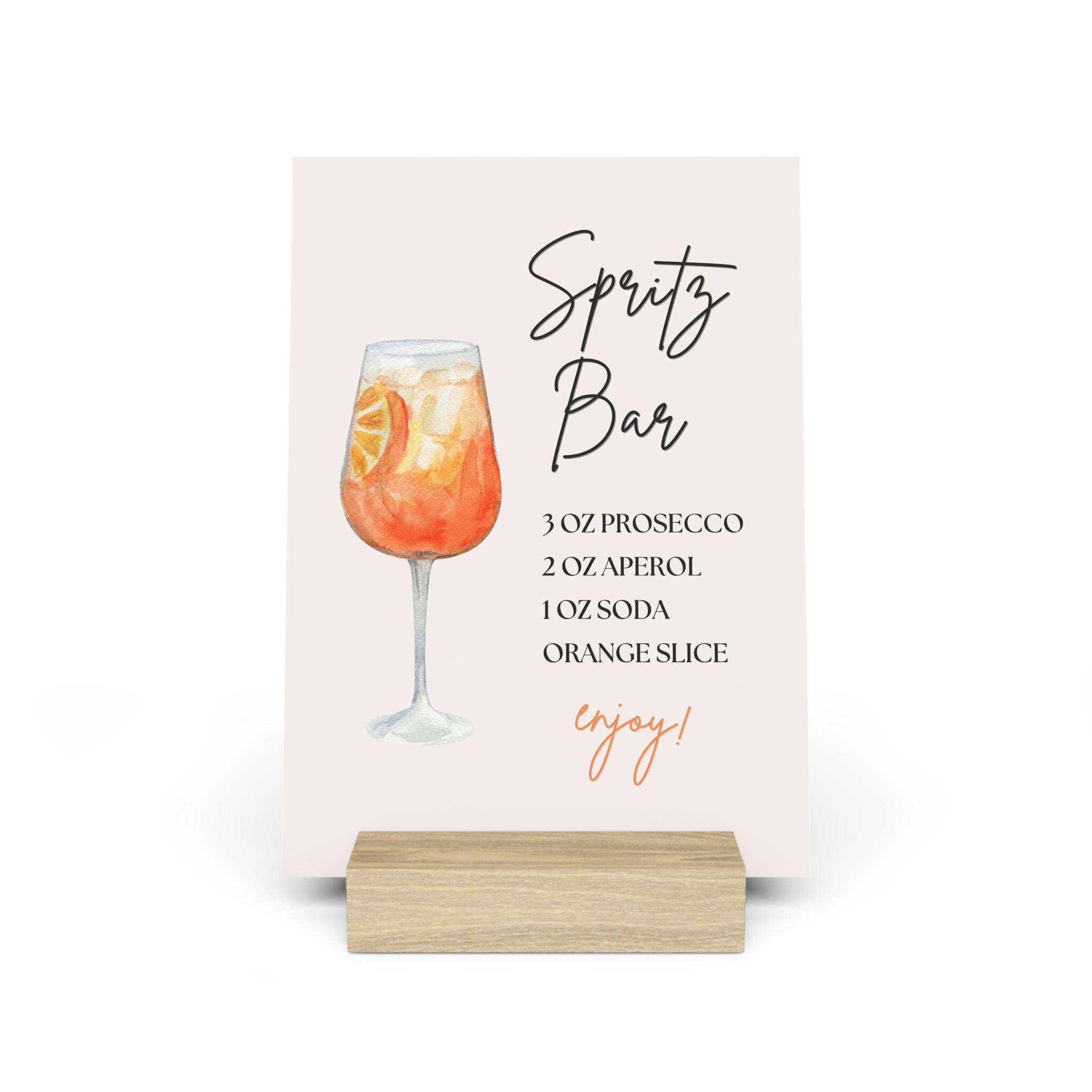 Aperol Spritz Bar Sign, Cocktail Bar Decor With Wooden Stand, Bridal ...