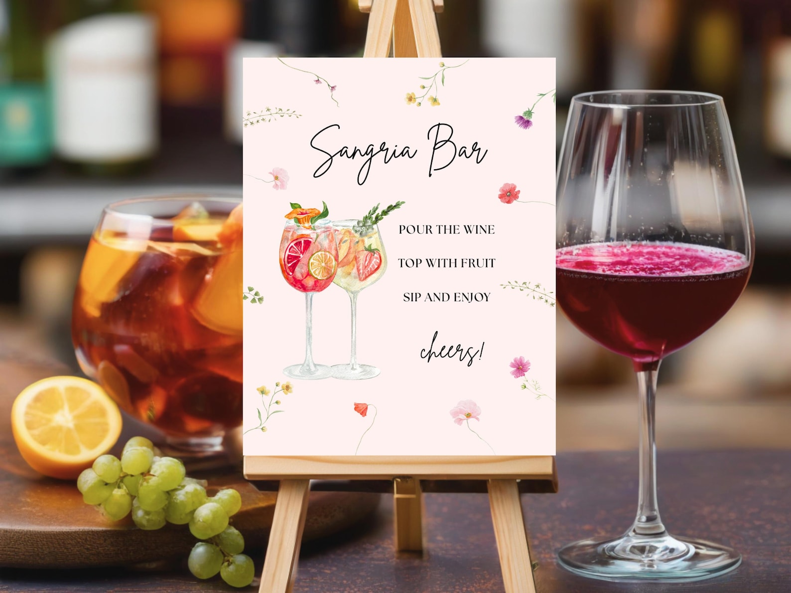 Sangria Bar Sign Printable, Watercolor Red & White Sangria, Summer ...
