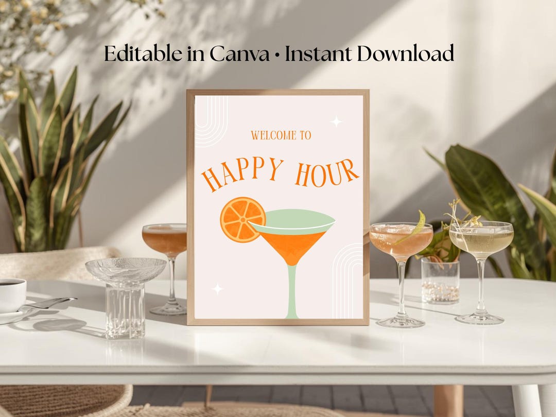 Welcome to Happy Hour Sign, Aperol Spritz Bar Sign, Cocktail Party ...