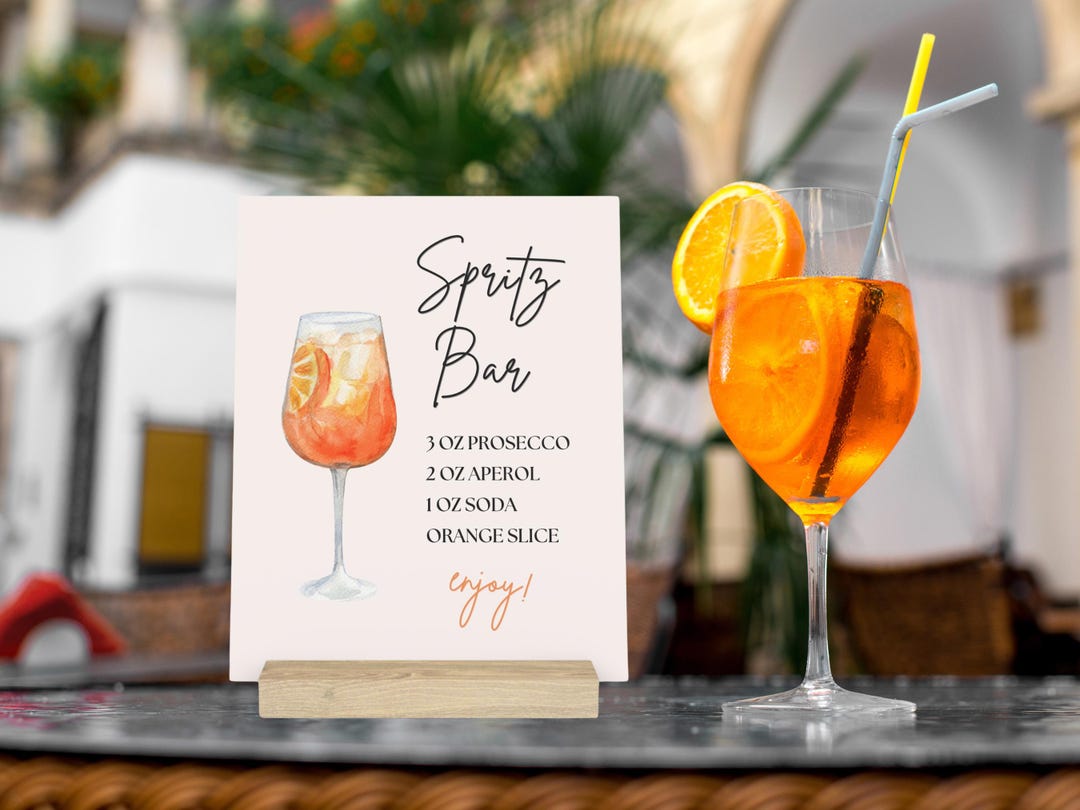 Aperol Spritz Bar Sign, Cocktail Bar Decor With Wooden Stand, Bridal ...