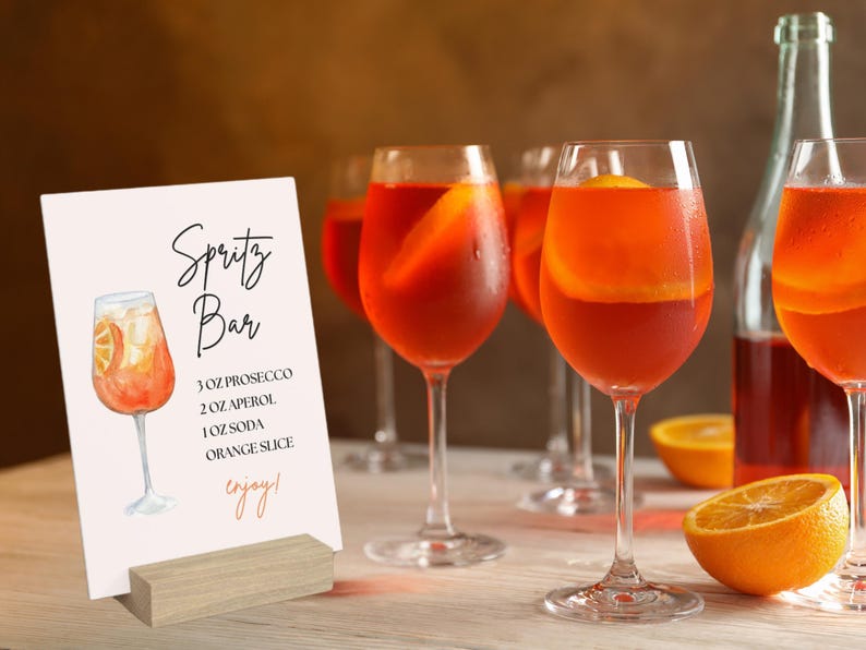 Aperol Spritz Bar Sign, Cocktail Bar Decor With Wooden Stand, Bridal ...