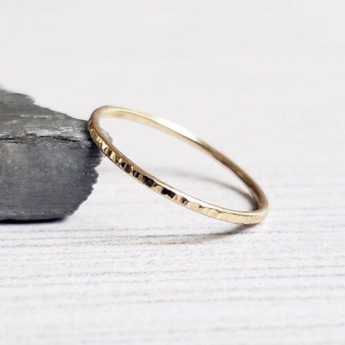Narrow Flat Gold Wedding Band. 2mm Ring in Solid 14k Yellow - Etsy