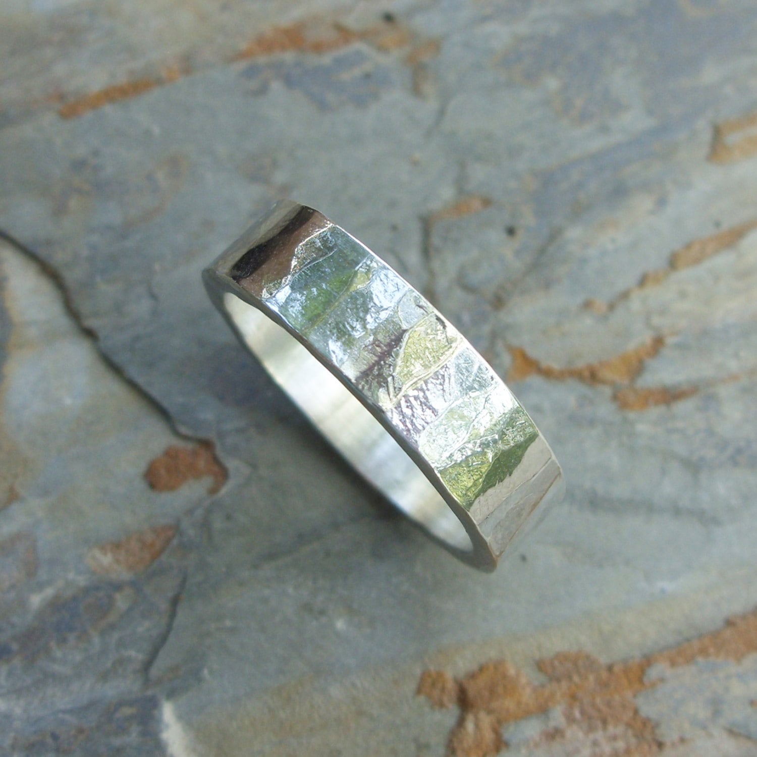 Heavy Hammered Men's Sterling Silver Ring With - Etsy