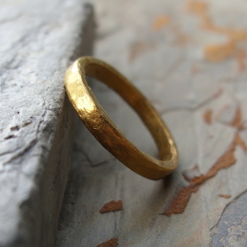 Primitive Solid 24k Wedding Ring. Artisan Hammered Pure Gold - Etsy