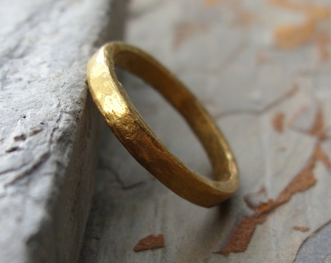 Primitive Solid 24k Wedding Ring. Artisan Hammered Pure Gold Band. - Etsy