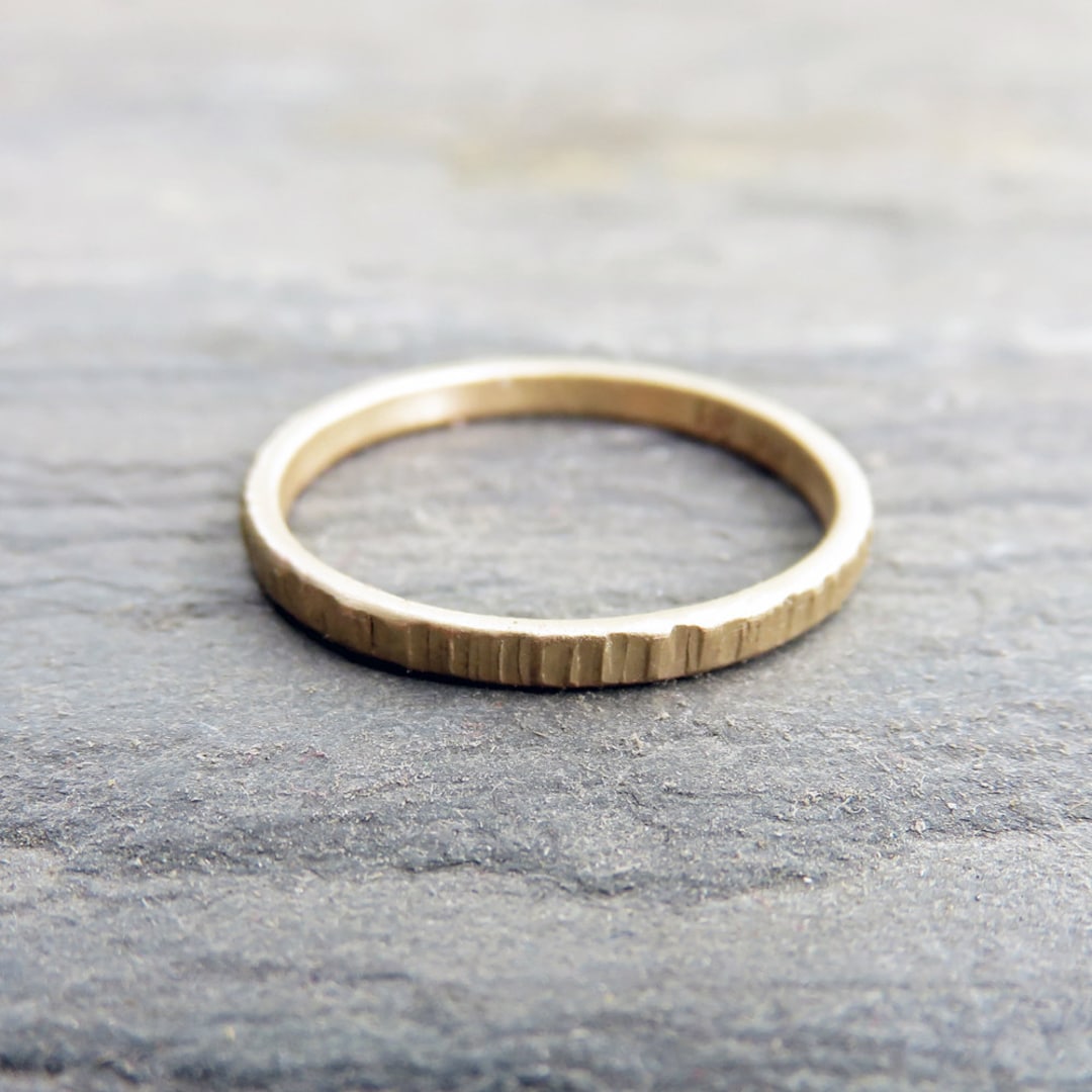 Solid 14k Gold Tree Bark Ring in Yellow, Rose, or White Gold. 2.5mm X 1 ...