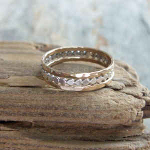 Silver and Gold Stacking Rings Set - Sterling Silver Tiny Dots and ...