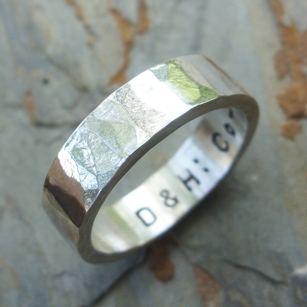 Heavy Hammered Men's Sterling Silver Ring With - Etsy