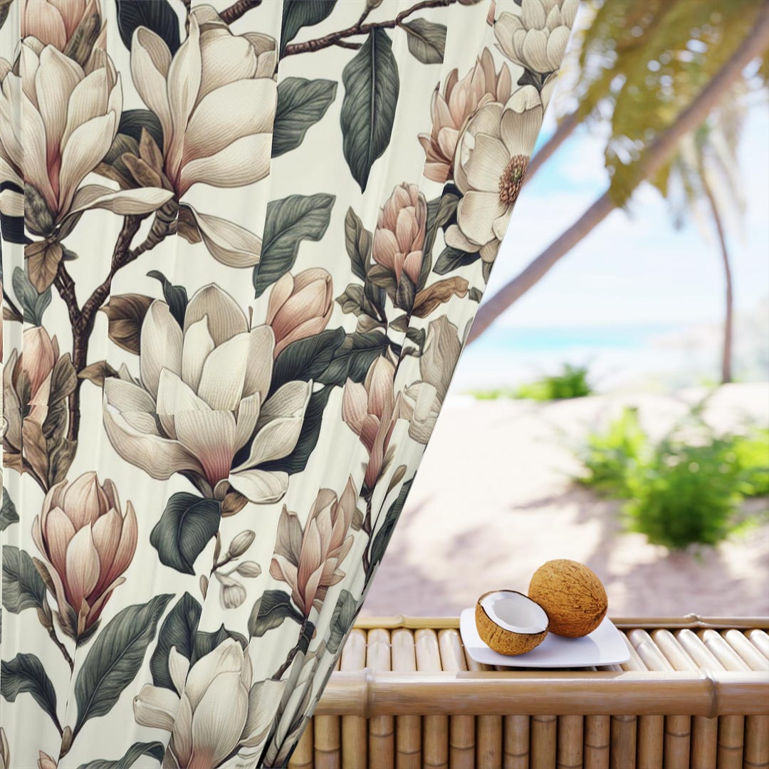 Magnolia Window Curtains, Blackout Curtain With Floral Design, Room ...