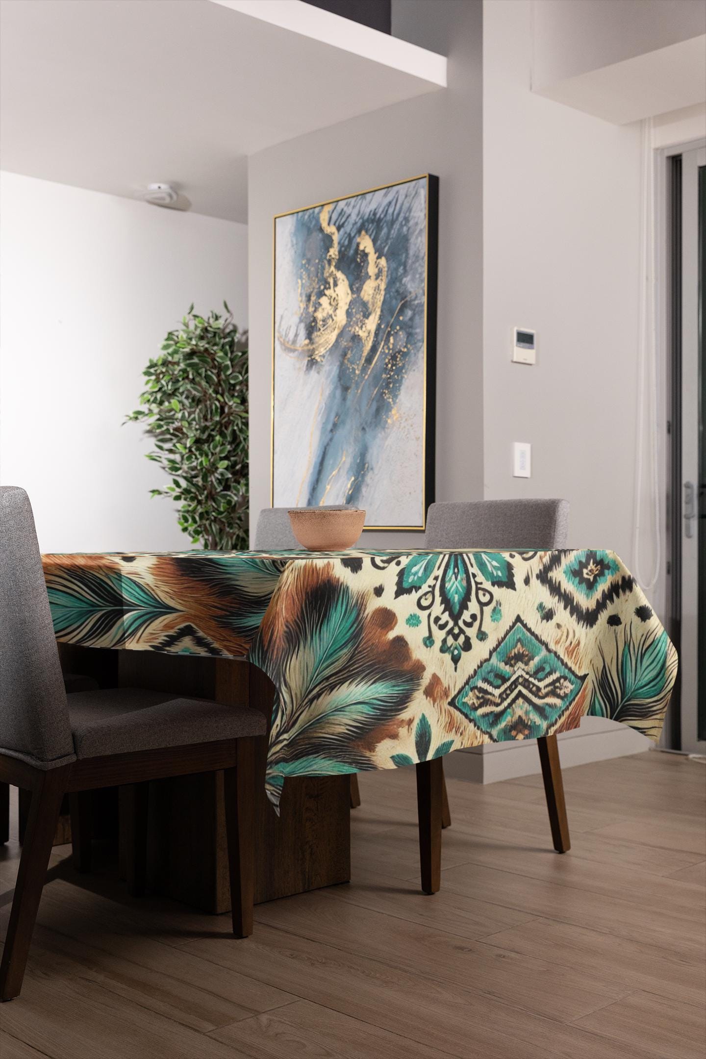 Cowhide Print Tablecloth - Western Style Turquoise Table Cloth, Ranch ...