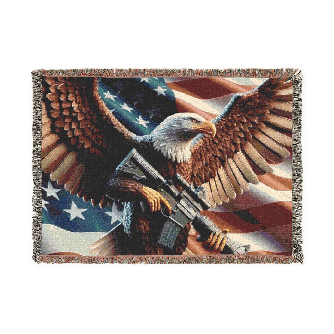 2nd Amendment Eagle and American Flag Woven Blanket Patriotic Home ...