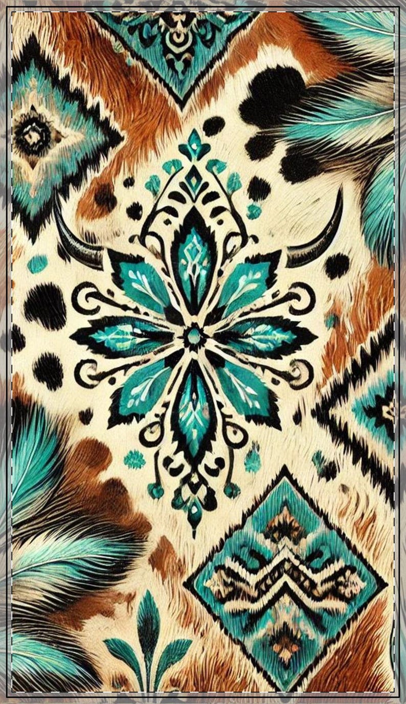 Cowhide Print Tablecloth - Western Style Turquoise Table Cloth, Ranch ...