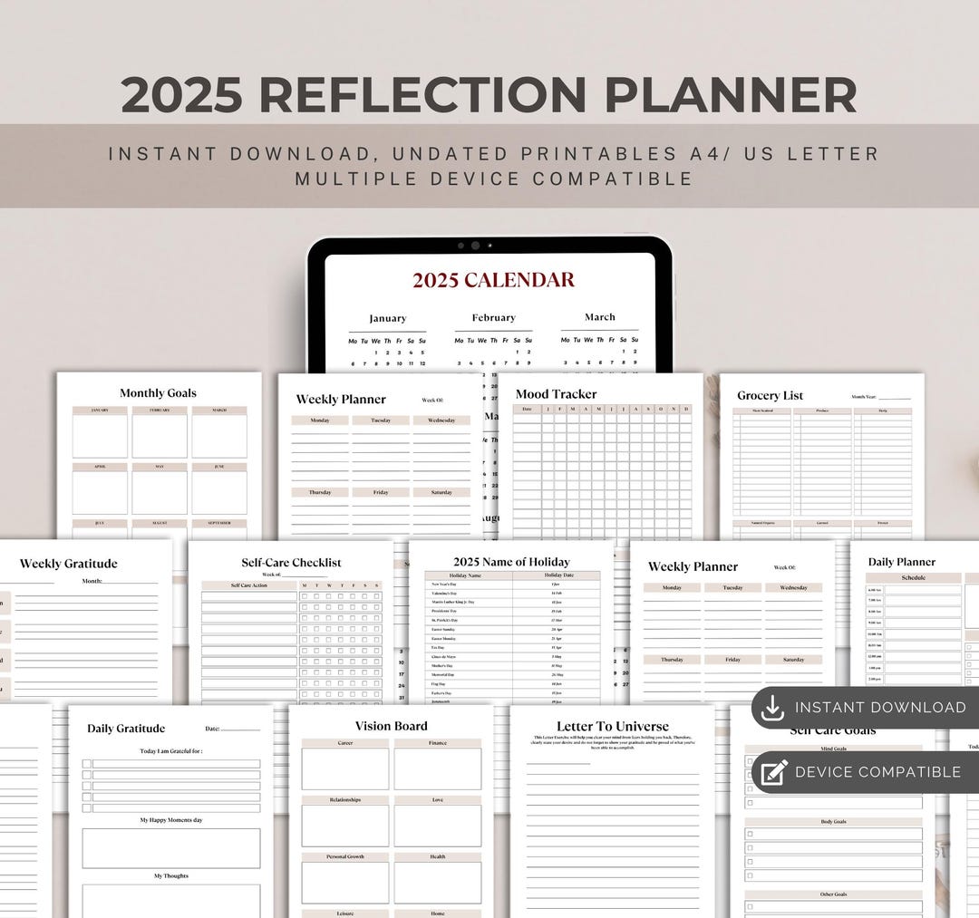 2025 Reflection Tracker and Planner Editable Digital Template Instant ...