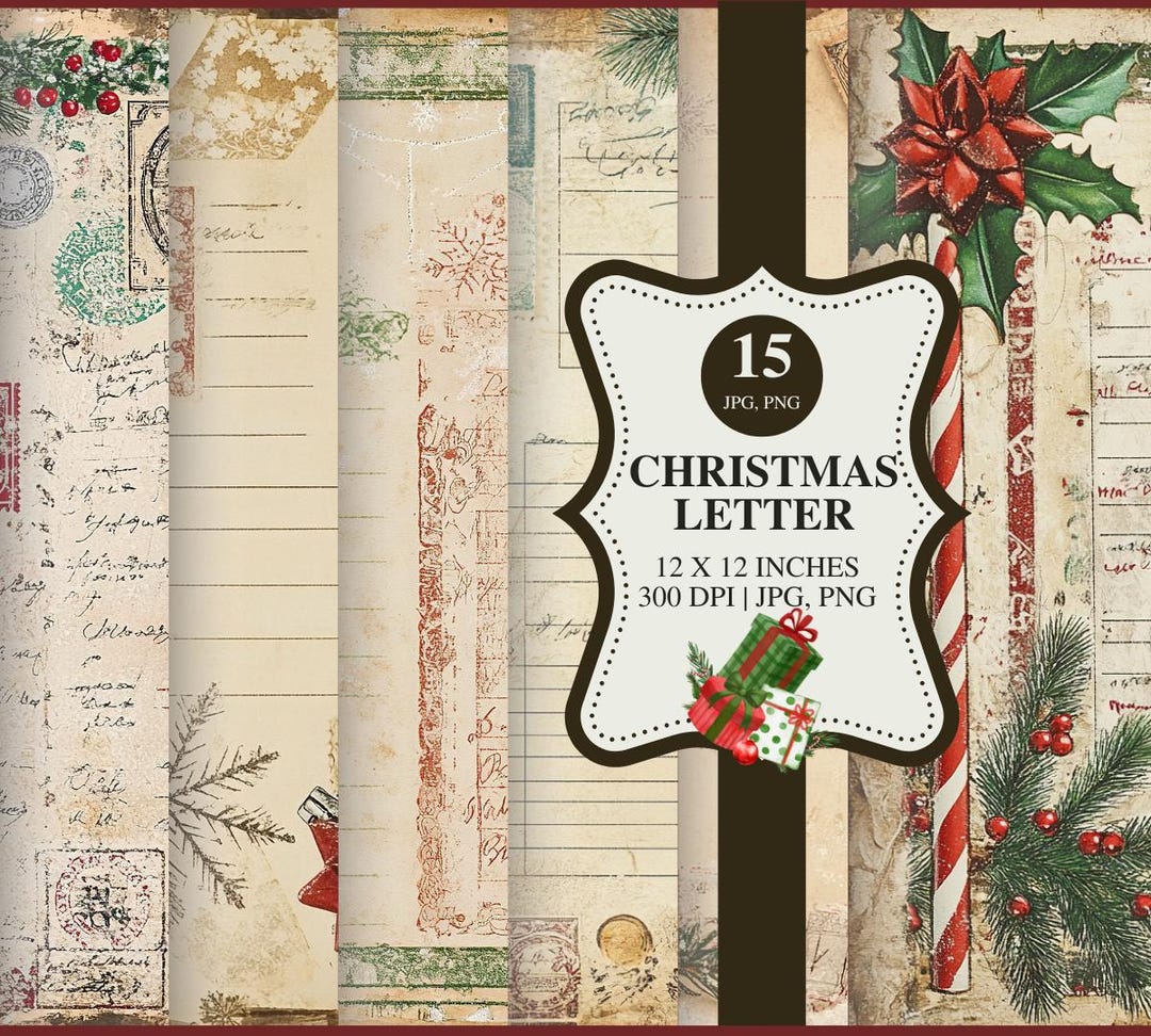 Vintage Christmas Digital Letter Paper, Instant Download Holiday ...