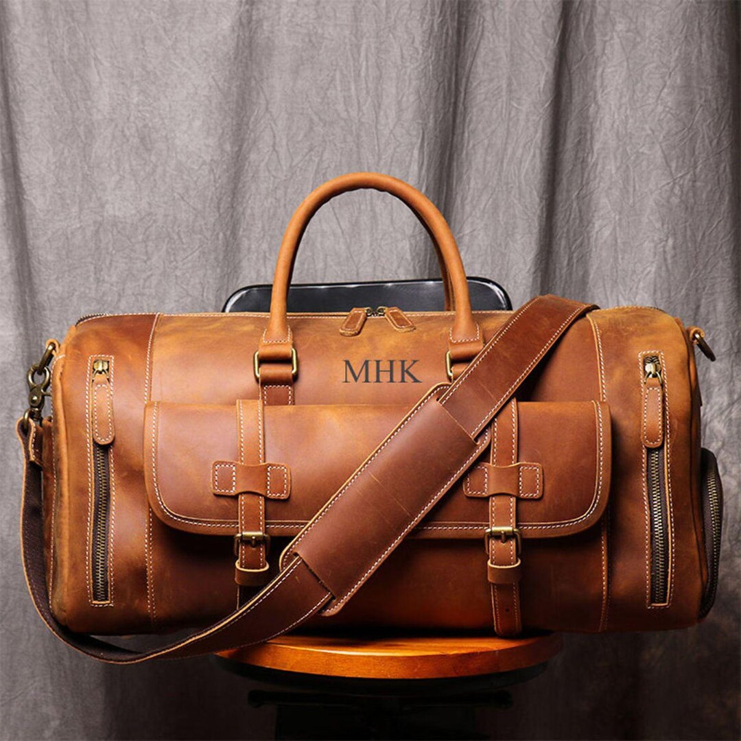 LTD005 Personalized Mens Travel Bag, Full Grain Leather Duffel Bag ...