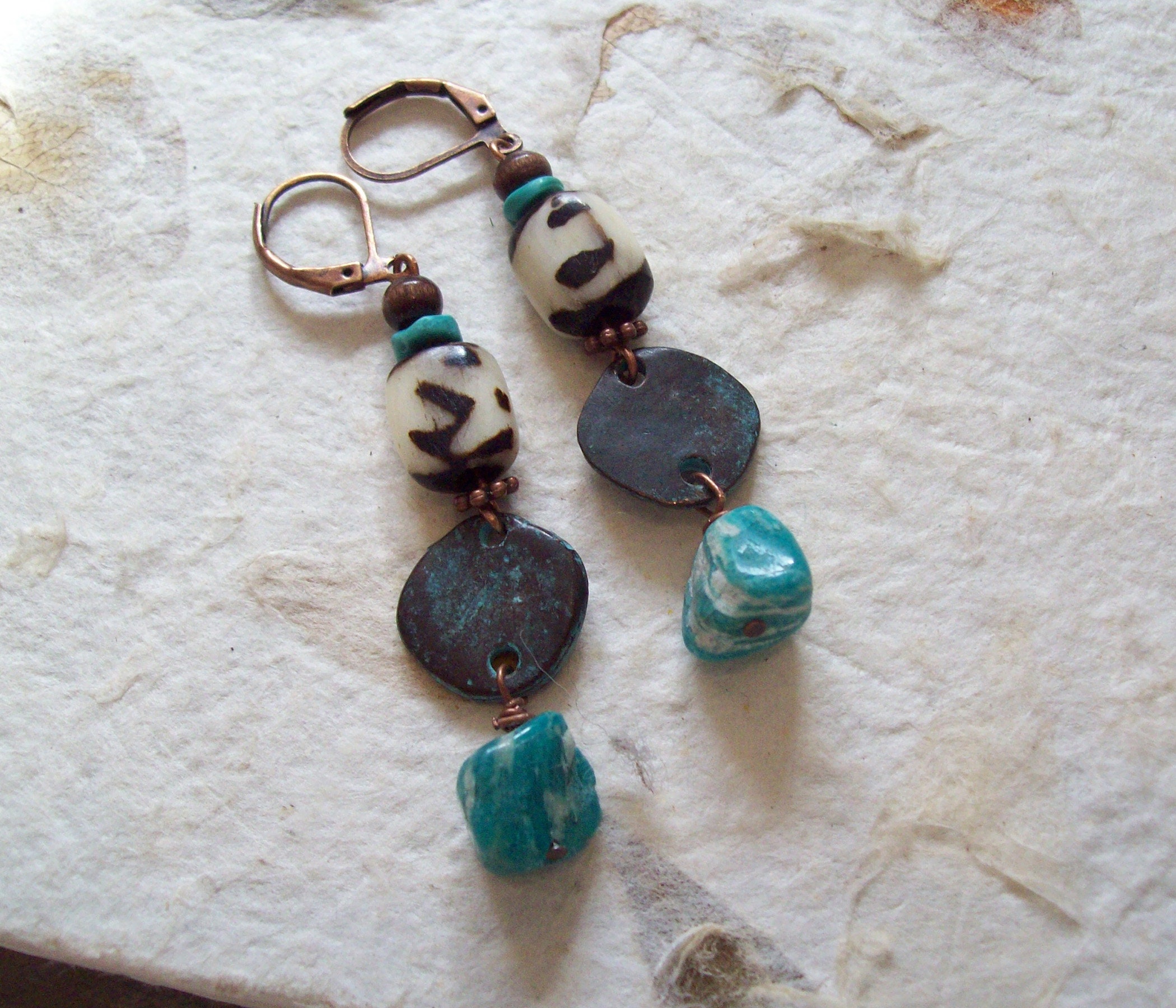 African Batik Bone and Russian Amazonite With Turquoise and - Etsy