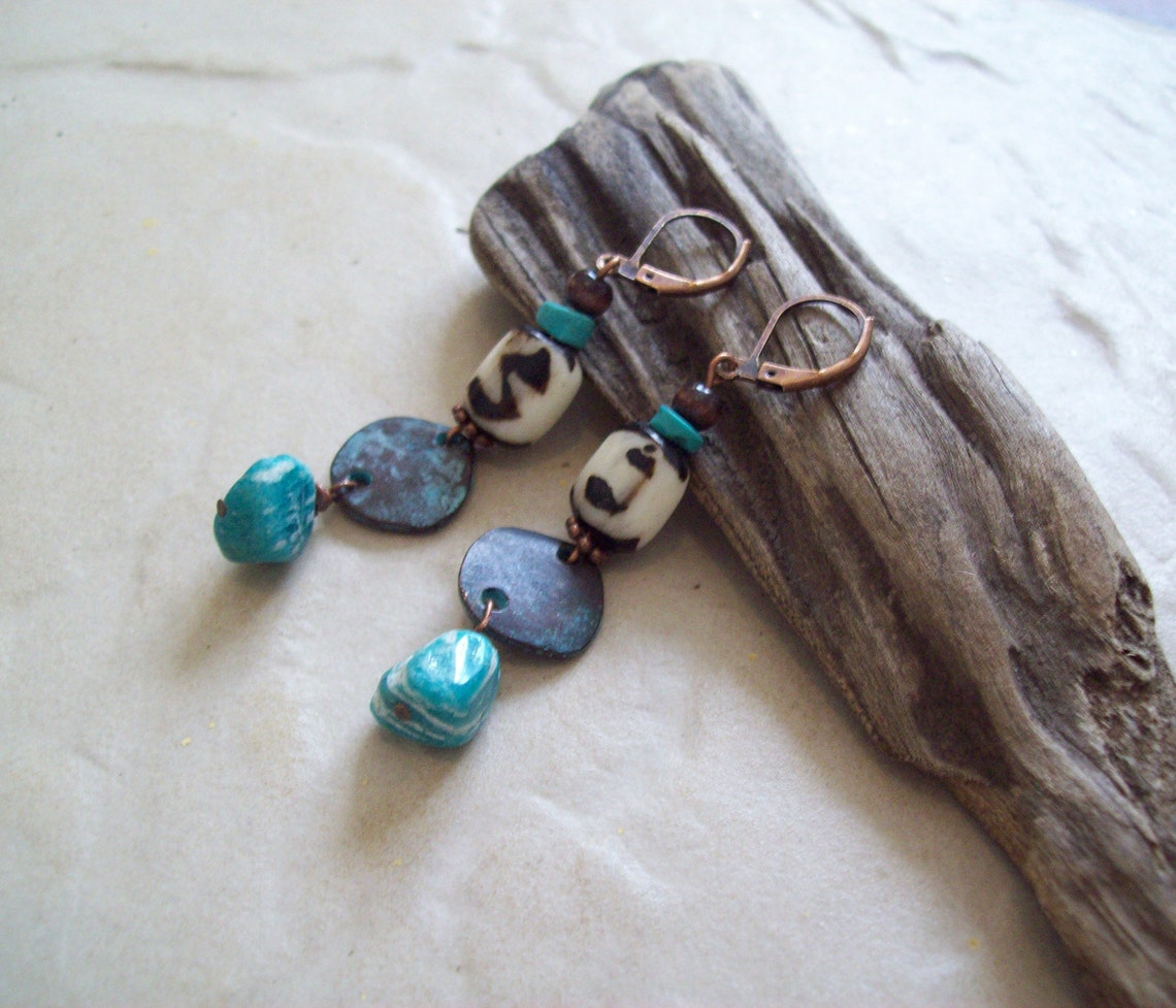 African Batik Bone and Russian Amazonite With Turquoise and - Etsy