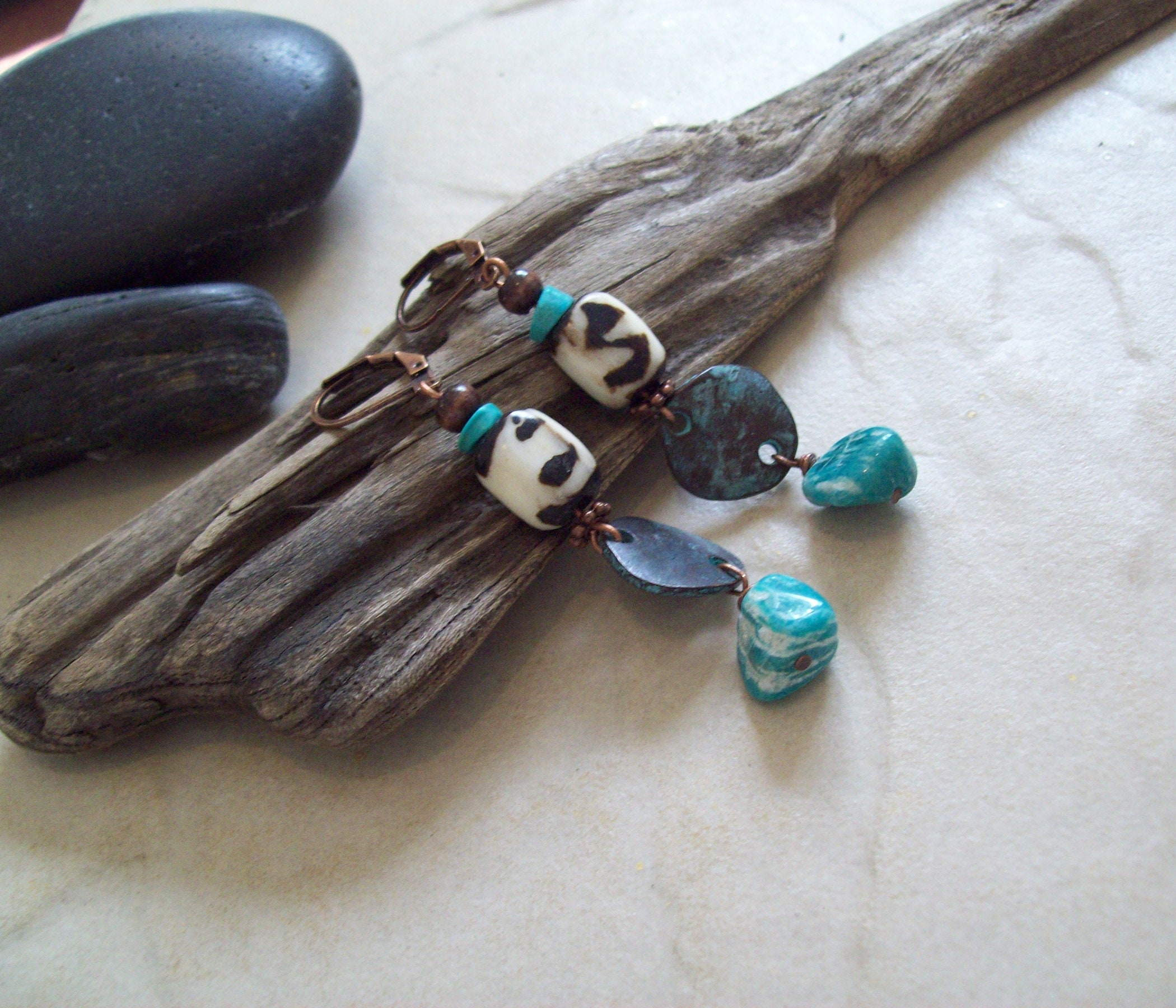 African Batik Bone and Russian Amazonite With Turquoise and - Etsy