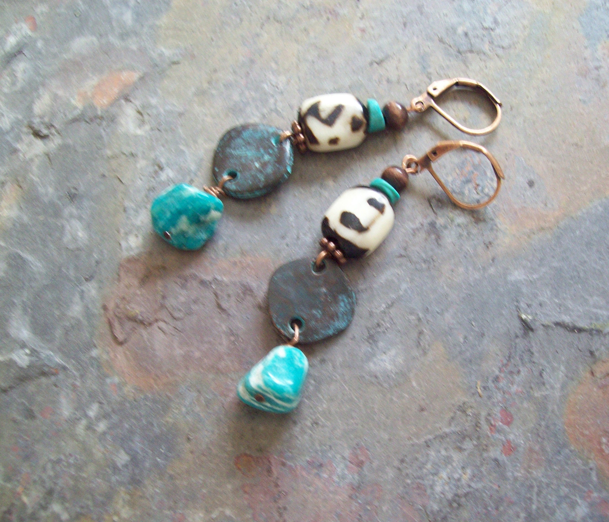 African Batik Bone and Russian Amazonite With Turquoise and - Etsy