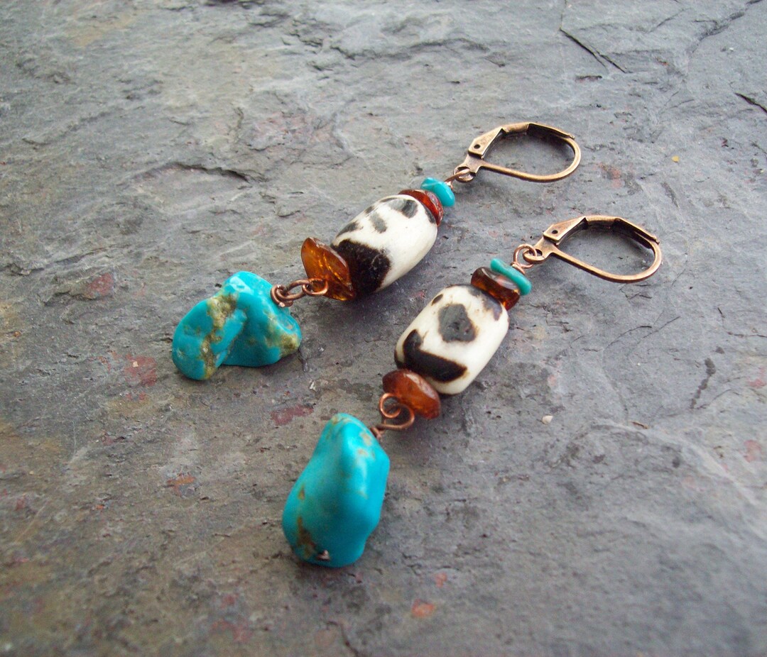 SENEGAL – African Batik Bone Beaded Dangle Earring With Natural Blue ...
