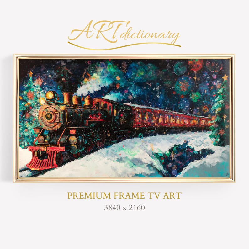 Painting of North Pole Express Train Frame TV Art Christmas Holiday ...