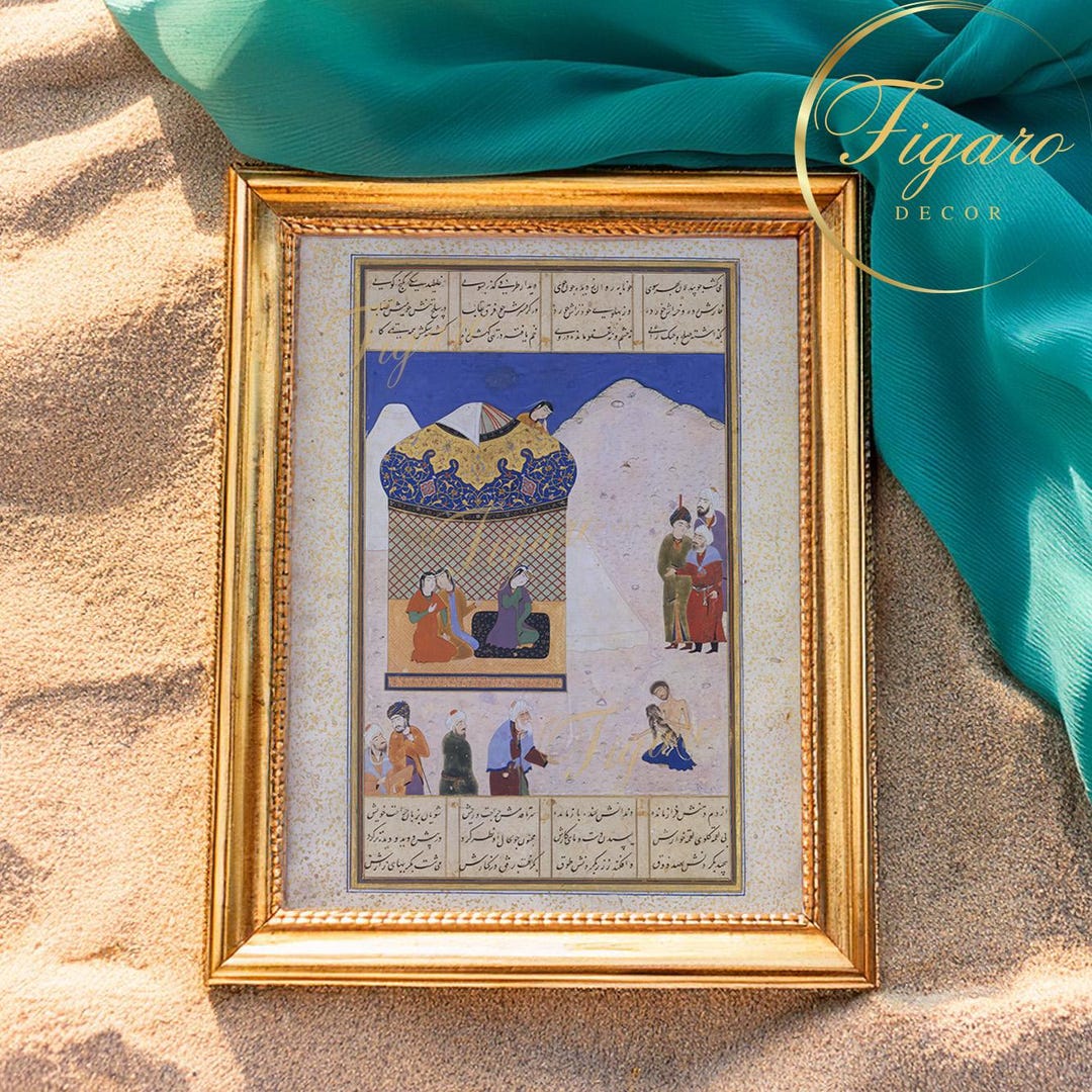 PERSIAN MINIATURE: Laila Visiting Majnun in the Desert. Museum-quality ...