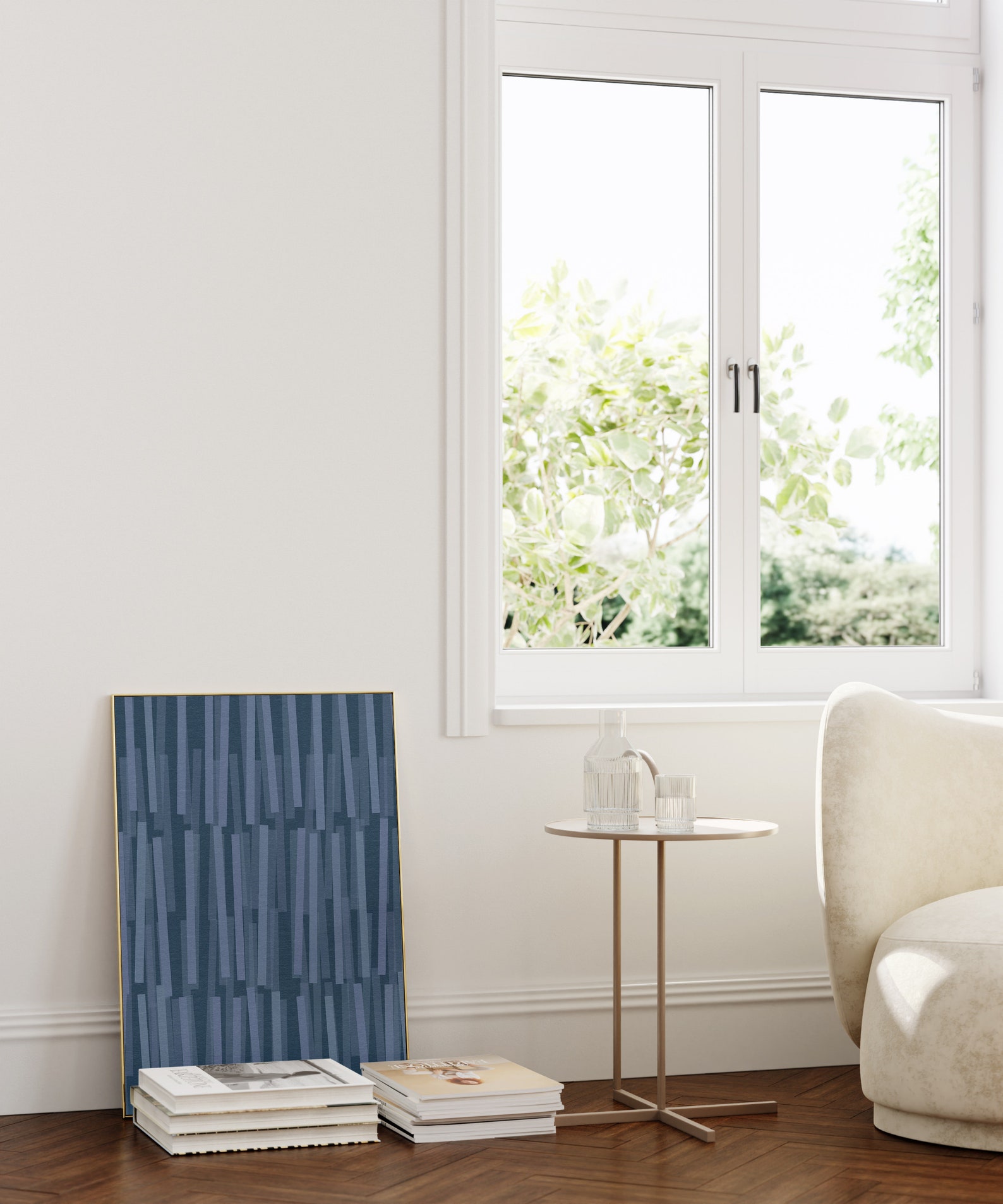 Blue Mid Century Abstract Art, Muted Blue Art, Navy Line Poster ...