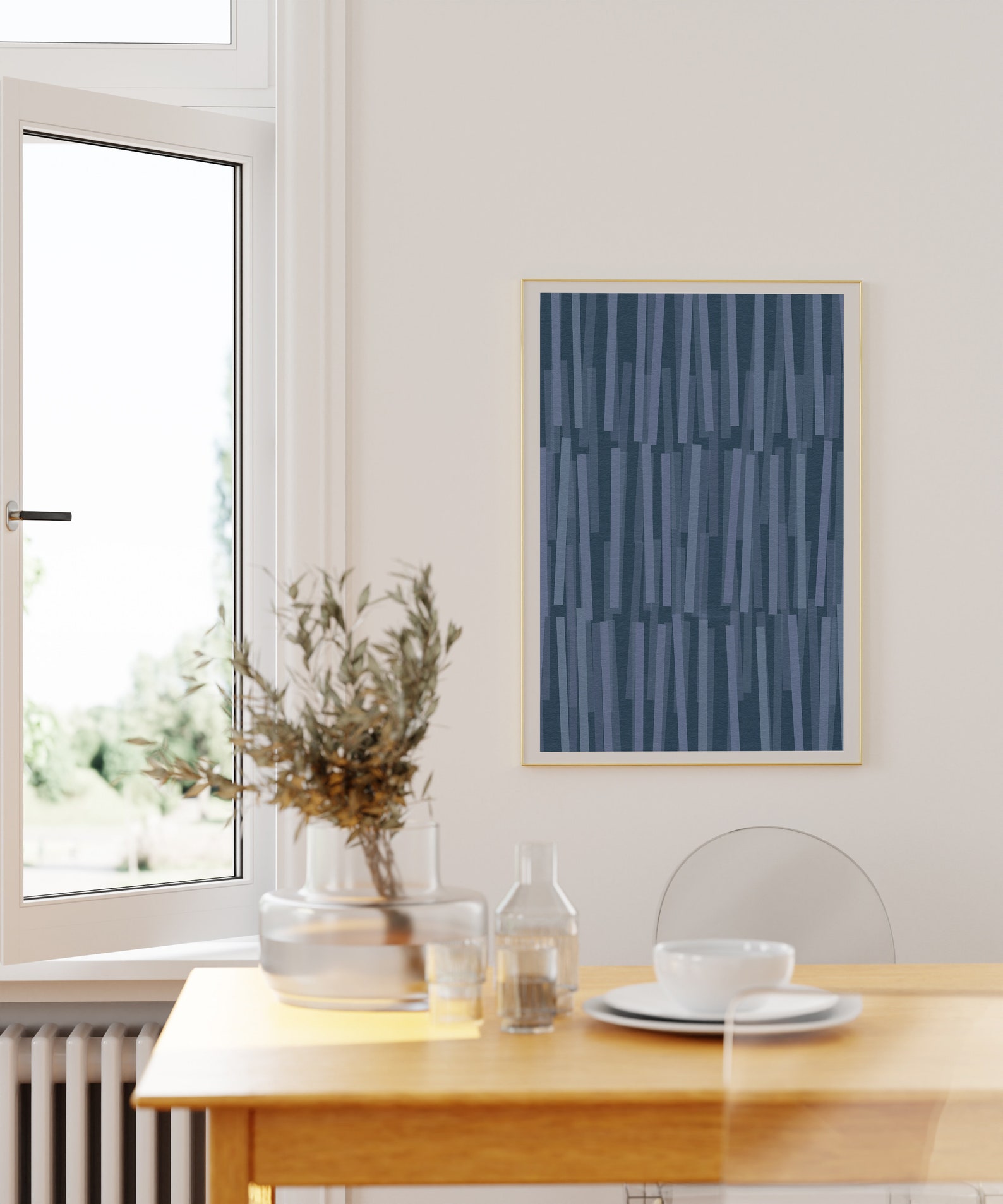 Blue Mid Century Abstract Art, Muted Blue Art, Navy Line Poster ...