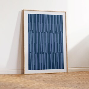 Blue Mid Century Abstract Art, Muted Blue Art, Navy Line Poster ...
