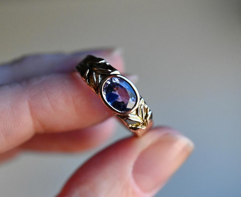 14k Gold Handcrafted Bezel Set Natural 1.76ct Ceylon No Heat Sapphire ...