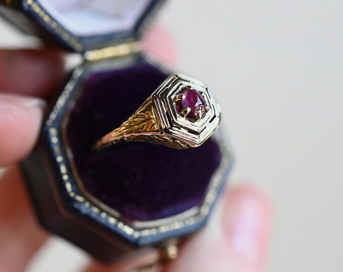 Reserved Vintage 14k Gold Ruby Fern Leaf Detail Art Deco Ring - RESIZE ...