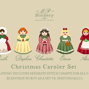 Tiny Vintage Christmas Caroler Ornament Set | Digital Stitch Chart Needlepoint Canvas, Cross ...