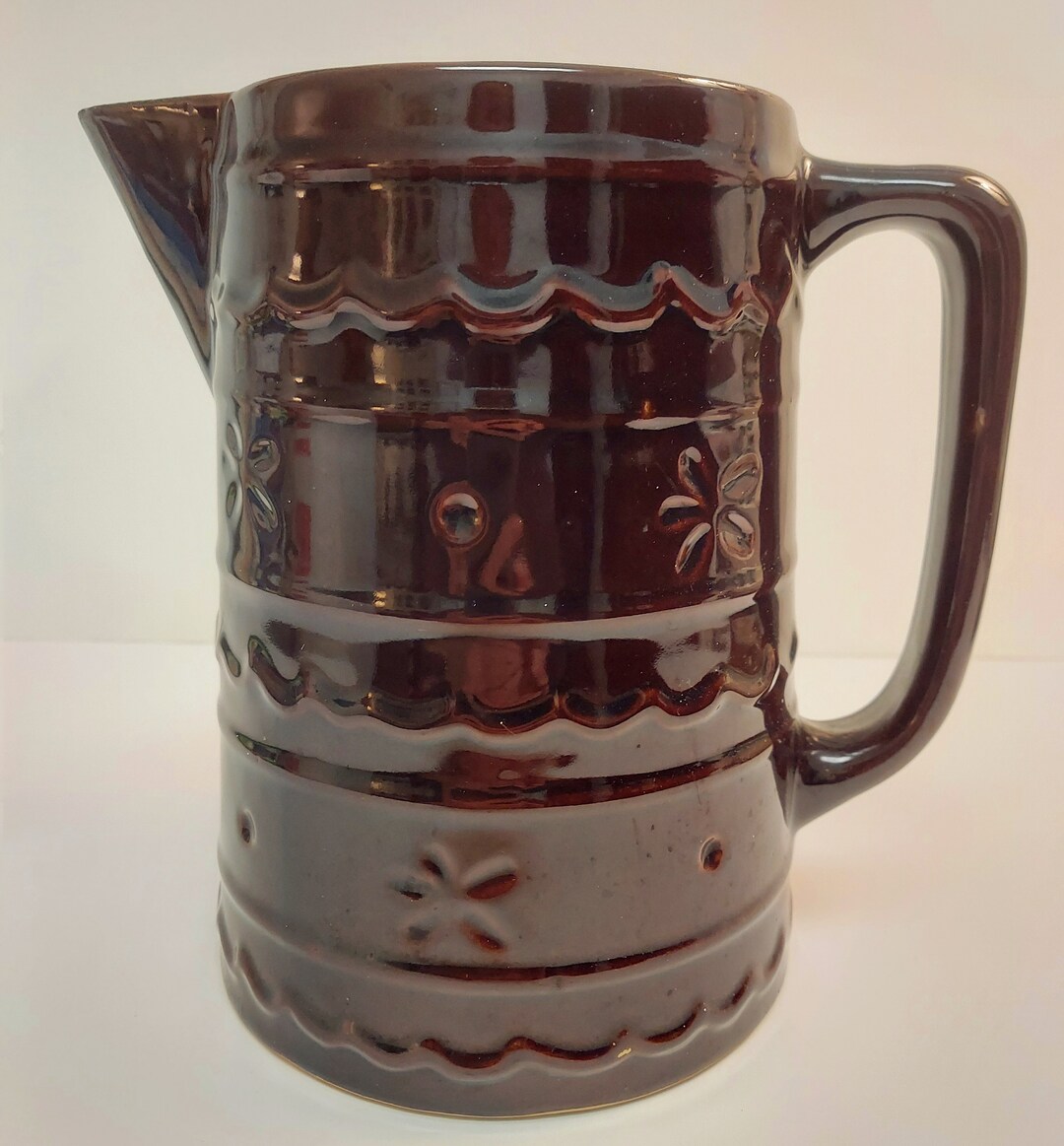 Vintage Marcrest Brown Tall Pitcher Stoneware USA Farmhouse Pottery - Etsy