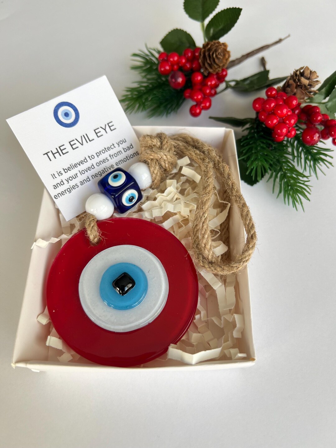Christmas Gift, Evil Eye Christmas Ornament, Red Evil Eye Bead, Evil ...